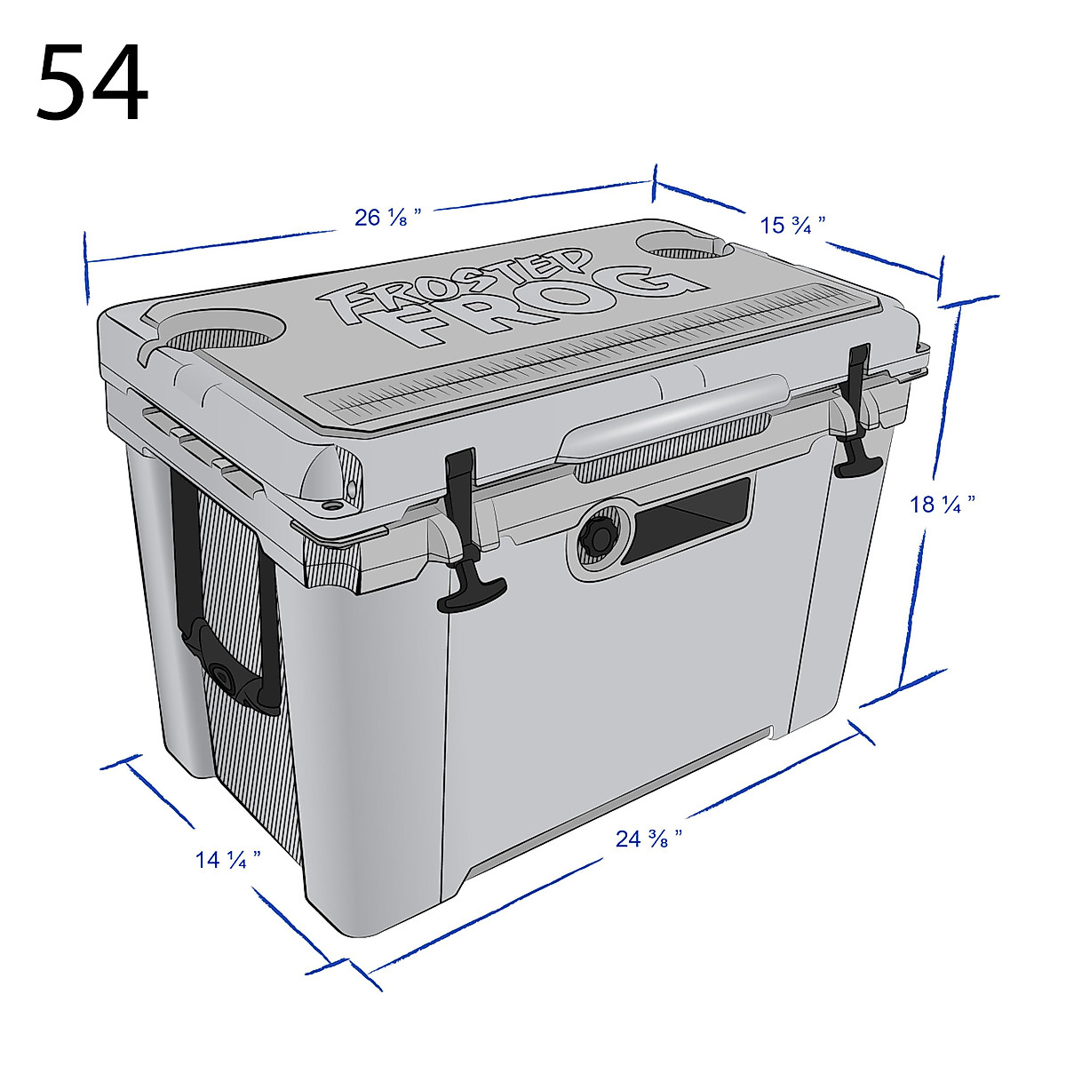 Made in USA Frosted Frog Hyper-Light 54 Quart Hard Cooler Insulated Portable Ice Chest Box for Beach, Beverages, Camping, Fishing, Boat, Barbecue, 30% Lighter Than Rotomolded Coolers (Green and Gray)