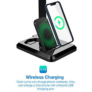 Fugetek LED Desk Office Lamp with Wireless Charger & USB Charging Port, Touch Control, 5 Lighting Modes, 30/60 Min Auto Timer, Eye-Caring, Dimmer, Black