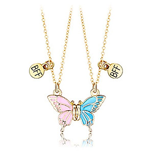 Kefley Best Friend Necklace for 2 Girls Magnetic Butterfly Matching Necklaces for Best Friends Birthday Christmas Gifts for Bff Bestie Necklace for 2 Magnet Necklace