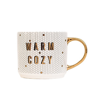 Sweet Water Decor Honeycomb Tile Coffee Mugs | Novelty Coffee Mug with Gold Handle | Microwave & Dishwasher Safe | 17oz Coffee Cup | Fall Gift (Warm and Cozy)