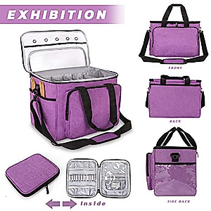 Knitting Bag, Yarn Tote Storage Organizer with Separate Crochet Hooks & Knitting Needles Bag,Slits on Top to Protect Wool and Prevent Tangling Large Purple