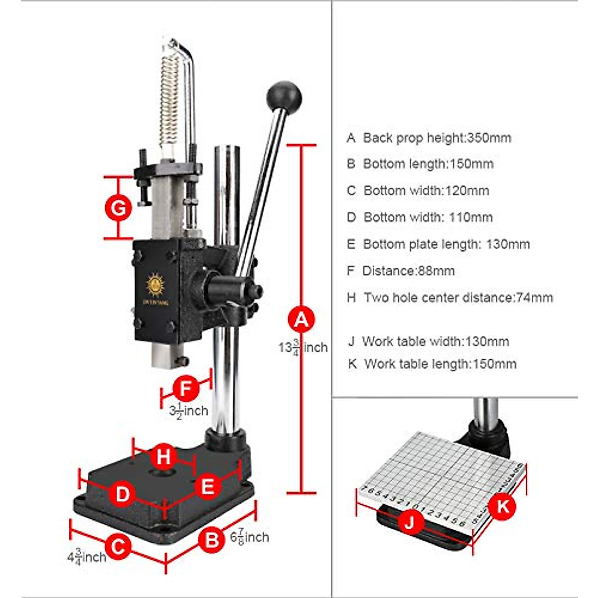 Leather Hole Puncher Hand Punching Machine Manual Press Puncher Punch Tools for DIY Leather Craft Punching Holes (with Chuck, PP Plate and Aluminum Plate) (Style D)