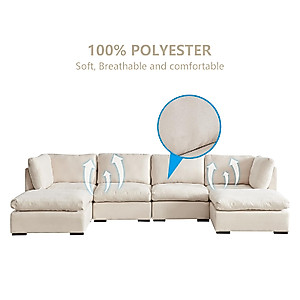 129" U-Shaped Modular Sectional Sofa W/Movable Ottomans, Modern TV Couch Comfortable Down Feather Fill L/U Free Combined Deep Seat Corner Sofa&Couch with Reversible Chaise for Living Room