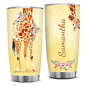 Wassmin Giraffe Gifts For Women Personalized Giraffe Tumbler Stainless Steel 20oz 30oz Coffee Travel Cup Custom Gifts for Woman Girls Friend Spirit Animal Lovers Birthday Christmas