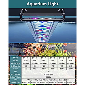 SEAOURA Led Aquarium Light for Plants-Full Spectrum Fish Tank Light with Timer Auto On/Off, 18-24 Inch, Adjustable Brightness, White Blue Red Green Pink LEDs with Extendable Brackets for Freshwater