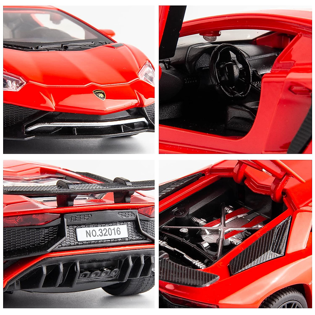 BDTCTK 1:32 LP750 Lambo Model Pull Back Car Toy car with Sound and Light for Kids Boy Girl, Metal Body, Door Opened, Red