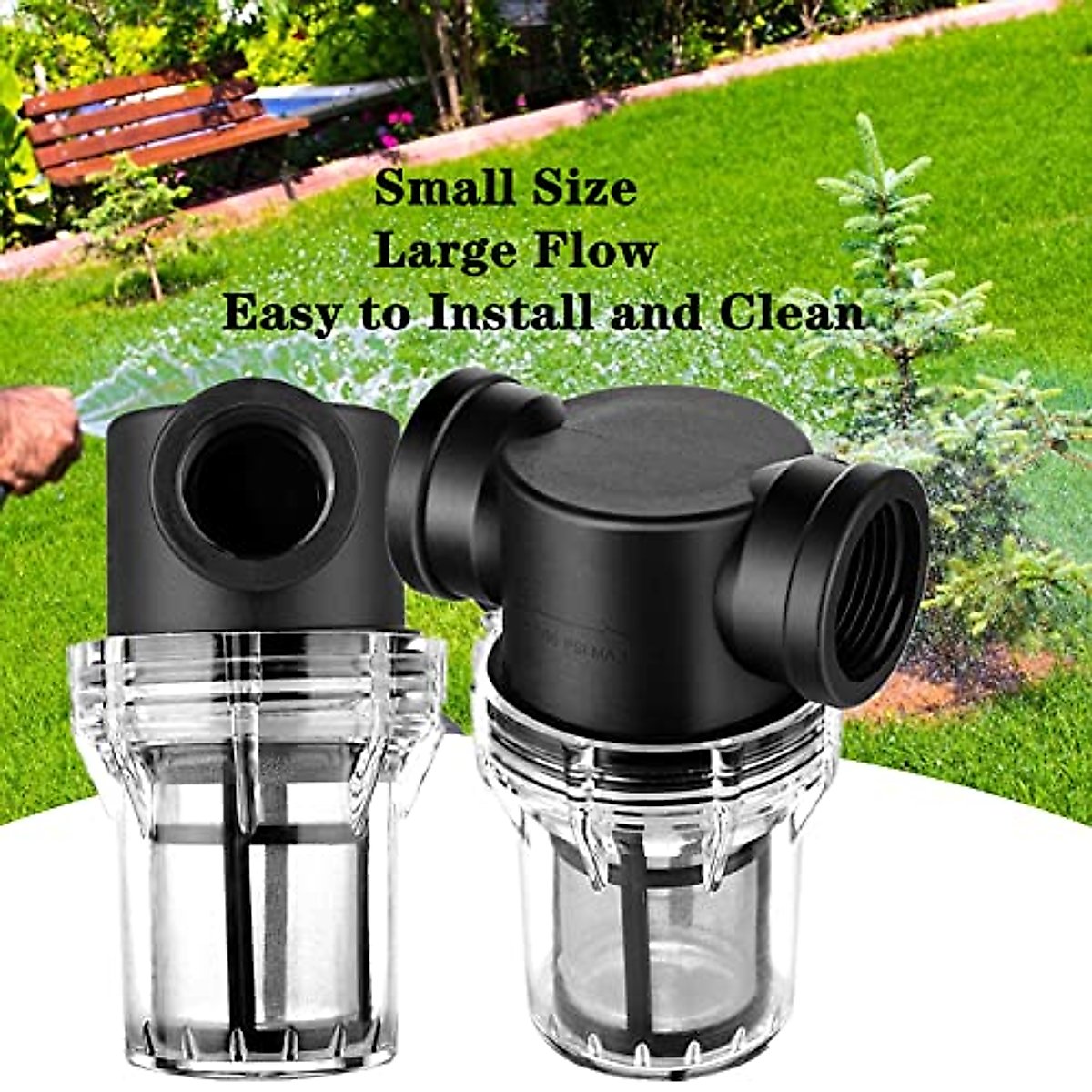 1/2" Sediment Filter Attachment Water Filter T Strainer with 80Mesh Filter Screen Plastic Inline Hose Filter Twist-On Pipe Strainer for Municipal Water,Garden Hose,RV