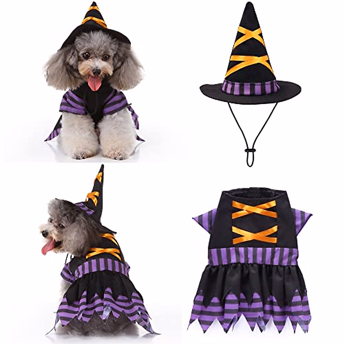 Yoption Dog Cat Witch Dress Costumes with Magic Hat, Pet Halloween Christmas Cosplay Hoodie Funny Outfits Clothes for Puppy Dogs (M)