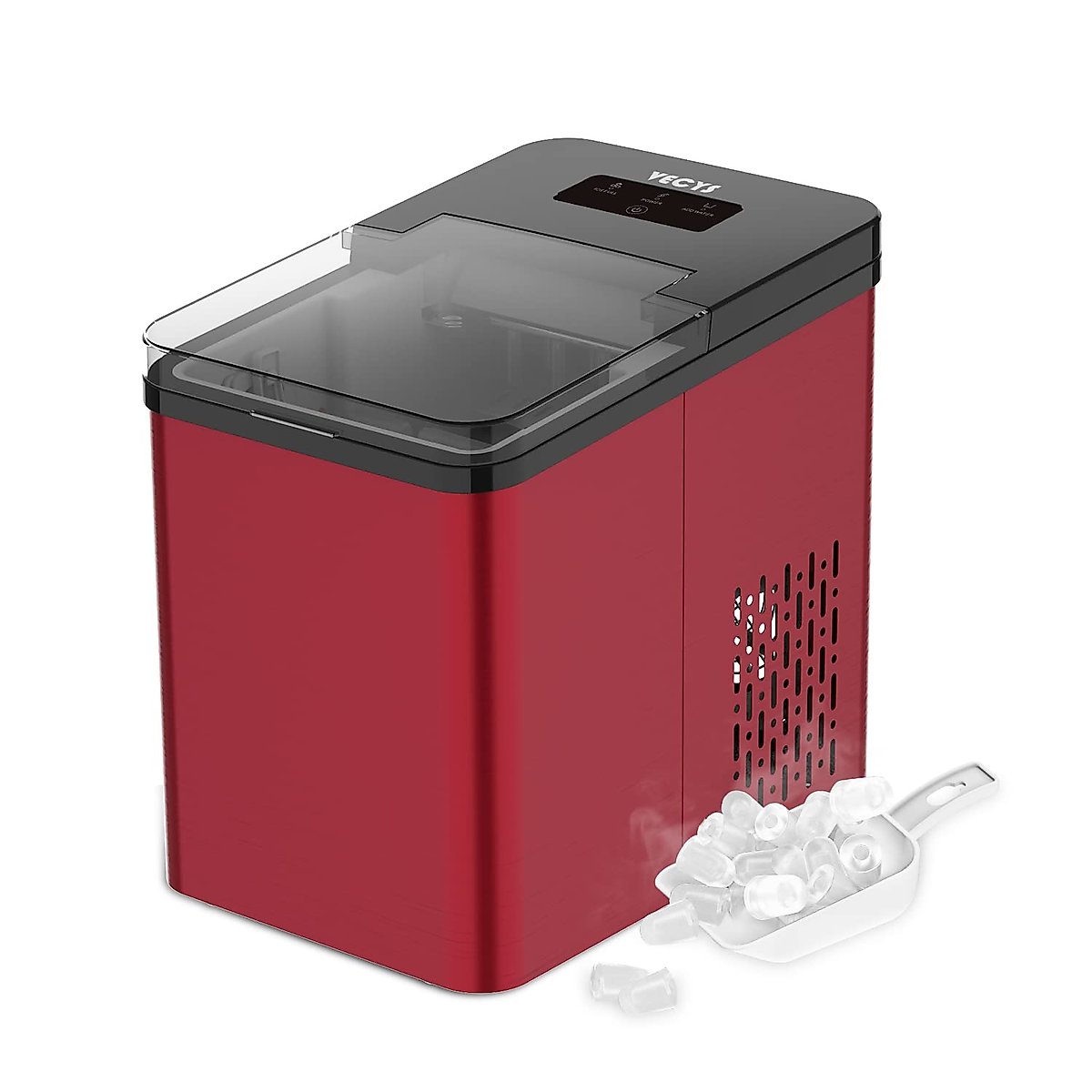 VECYS Upgraded Ice Maker, Premium Countertop Ice Machine 26LBS Daily Ice Making Capacity and Self-Clean Function with Ice Scoop and Basket, Apple Red