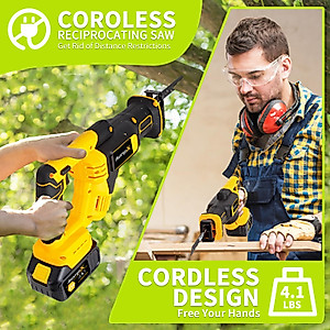 AwxryoX 21V Brushless Reciprocating Saw Cordless, 3500SPM Variable Speed Saw Reciprocating with 2 x 4.0Ah Battery & 8 Saw Blades, Tool Free Blade Change Power Reciprocal SawSaw for Wood Metal PVC