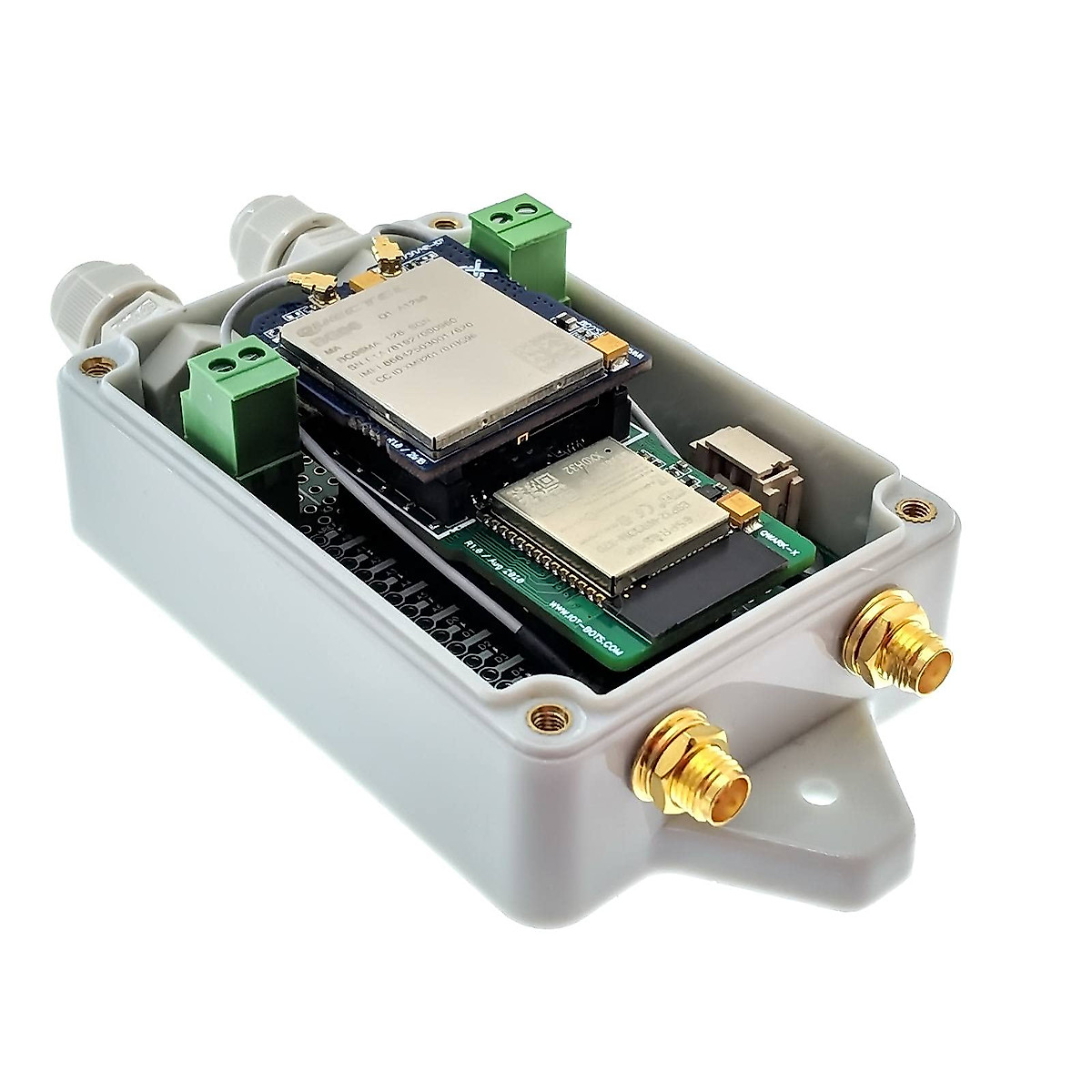 qBoxMini AFC DIY IOT Enclosure Kit (Two SMAs), IOT Enclosure for Feather ESP32 Cellular LoRa WiFi Arduino Board, Waterproof IP65 Enclosure with Glands, prototyping PCB connectors Set and Two SMAs