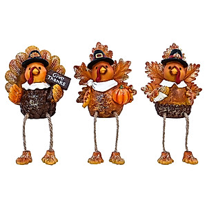ALLADINBOX Thanksgiving Turkey Tabletop Centerpieces 3 Pcs Resin Pilgrim Turkey Figurines Thanksgiving Decorative Shelf Sitters with Dangling Legs, Harvest Fall Decor Home Kitchen Autumn Displays