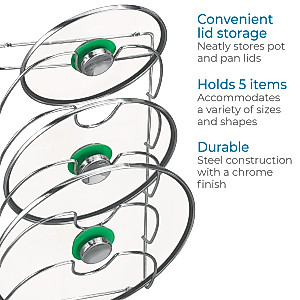 iDesign Classico Kitchen Cabinet Storage Rack for Pot, Pan Lids, 10.80" L x 3.83" W x 16.76" H, Chrome