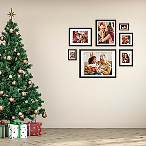 Egofine 8x8 Picture Frames 4 PCS - Made of Solid Wood Covered by Plexiglass Display 4x4/6x6 with Mat or 8x8 without Mat, for Table Top Display and Wall Mounting Photo Frame Black