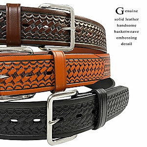 Utility Uniform Work Belt w/Simple Single Prong Buckle One Piece Full Grain Leather Basketweave Embossed Belt 1-3/4"(45mm) Wide (Black, 40)