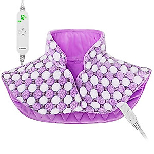 Full Weighted Heating Pad for Neck and Shoulders, Pasonio Large Electric Heated Wrap for Cramps and Pain Relief - 2.4lb Hot Heat Pad with Moist & Dry Heat Therapy Options, Washable- (18"x22") - PYQ02