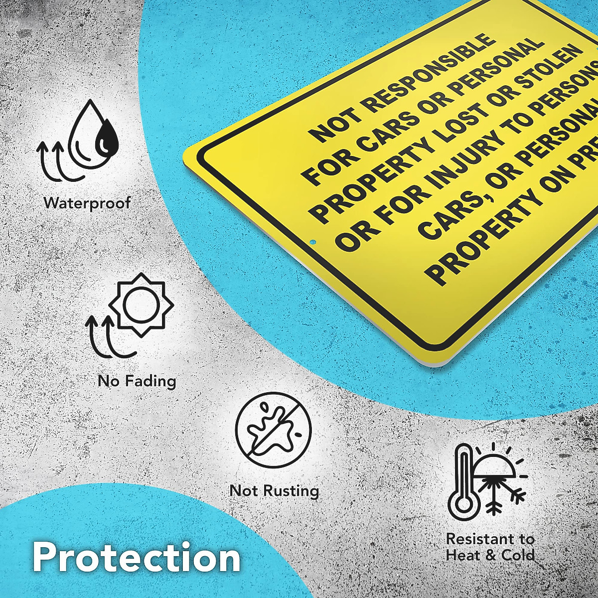 Not Responsible for Accidents or Injuries Sign - 8x12 Aluminum Management Not Responsible Sign - Not Responsible for Lost or Stolen Items Sign