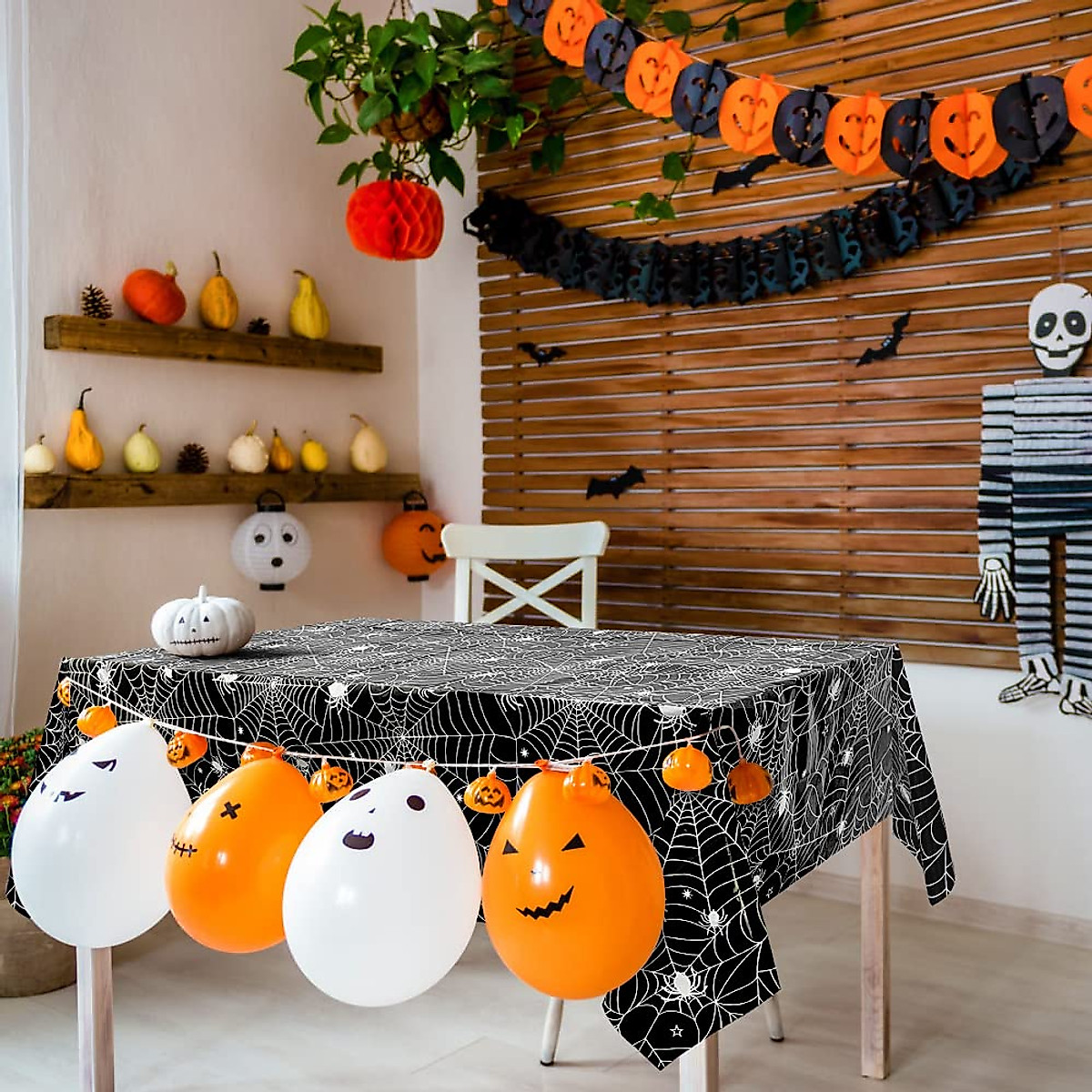 YUJUN 3 Pack Halloween Spider Table Cover, Waterproof Plastic Spider Web Tablecloth Star Explosion Table Cover for Halloween Party Decorations Indoor Outdoor Home Dinner Party(54 * 108''Inch)