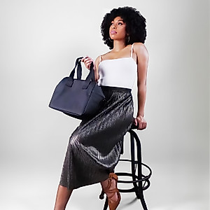 LEONORE Lunch Bag | Insulated Cooler for Work, College, Travel | Large Reusable Lunchbox for Men & Women | Vegan Leather Designer Tote (Matte Black)