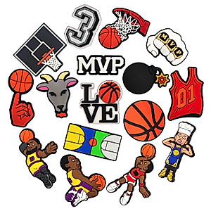 dntt 16Pcs basketball shoe charms for boys Sport Shoe Decoration basketball Game Accessories for Adults boys Girls kids Women Party's Favor