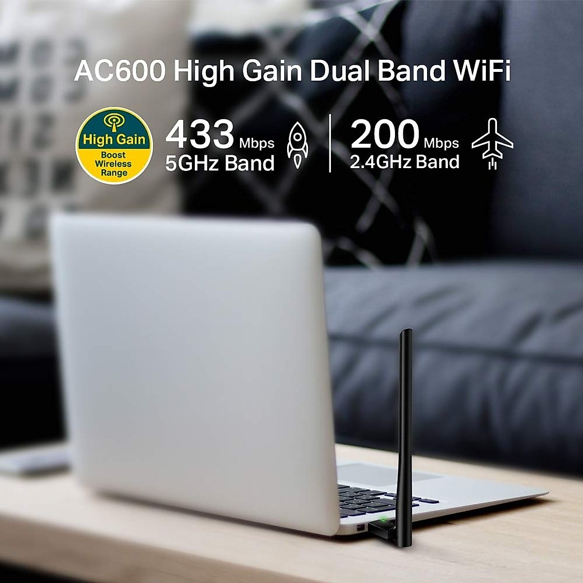 TP-Link Archer T2U Plus AC600 High Gain Dualband USB WLAN Adapter with 5dBi Antenna (up to 433 Mbit/s to 5GHz and 200 Mbit/s to 2.4GHz, Compatible with Windows 10/8.1/8/7 / XP and Mac OS X)