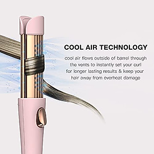 MIRACOMB Cool Air Curler Titanium Curling Wand 2 in 1 Hair Flat Iron 1” Styler for Loose Curls and Straight Styles, Max 430F, Auto Off, Dual Voltage, Pink (Package May Vary)
