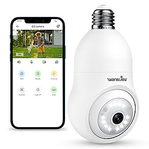 wansview 2K Light Bulb Security Camera - 2.4G WiFi Security Cameras Wireless Outdoor Indoor for Home Security, 360° Monitoring, Auto Tracking, 24/7 Recording, Color Night Vision, Compatible with Alexa
