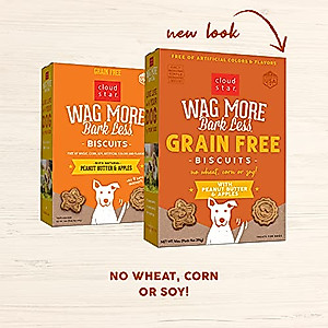 Cloud Star Corp, Wag More Bark Less Grain Free Oven Baked Peanut Butter & Apples Dog Biscuits