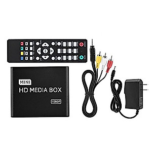 1080p HD Media Player, Mini MP4 Player Stereo Surrounding Sound with AV/HDMI/VGA/YPbPr Output with Remote Control Supports SD Cards and USB Drives Devices(US Plug)