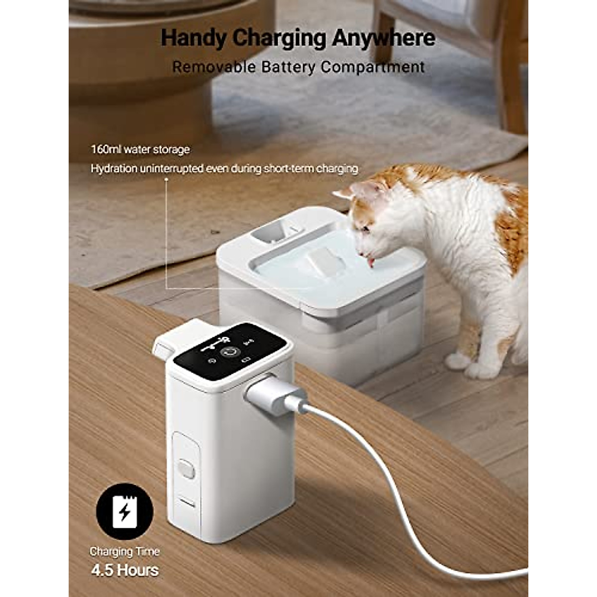 DownyPaws Wireless Cat Water Fountain, Battery Operated Automatic Pet Water Fountain with Motion Sensor, 84oz/2.5L Ultra Quiet Dog Water Dispenser Inside