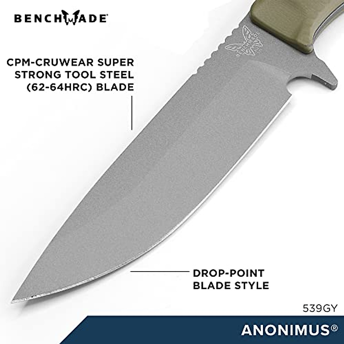 Benchmade - ANONIMUS 539GY Fixed Blade Outdoor Knife with OD Green Handle (539GY)
