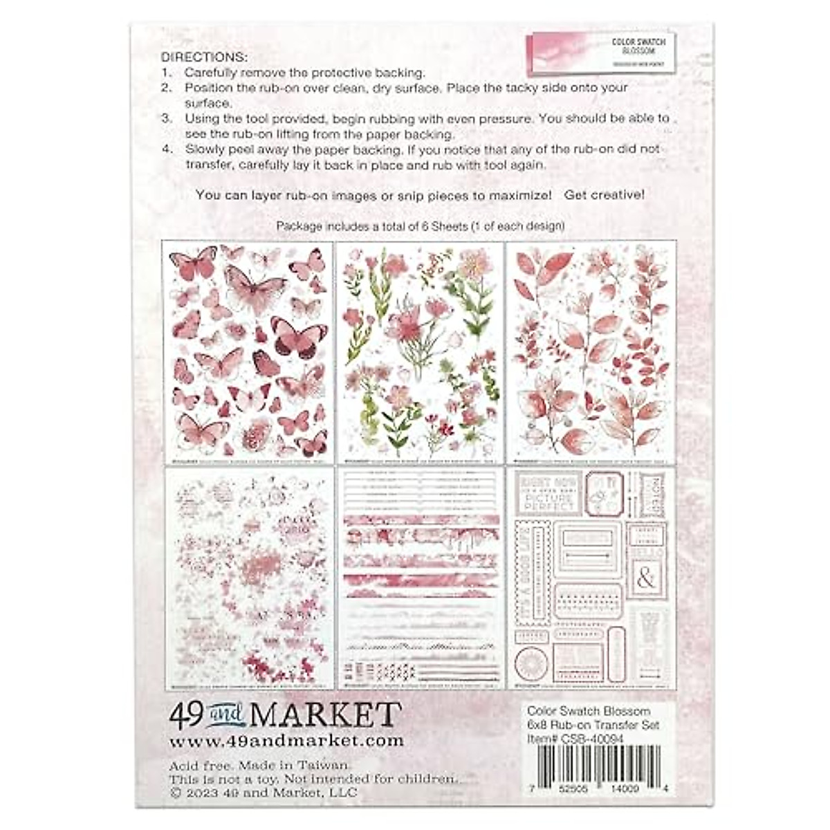 Color Swatch Blossom Rub-on Transfer Set - 49 and Market