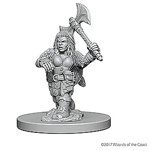 D&D Nolzur's Marvelous Miniatures - Dwarf Female Barbarian - 2 Count Unpainted Miniatures, Dungeons & Dragons
