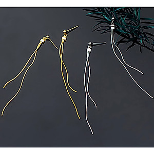 Reffeer Solid 925 Sterling Silver Tassel Chain Dangle Earrings for Women Teen Girls Long Dangle Drop Earrings Minimalist (B-18K Gold)