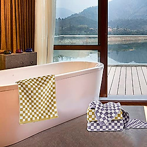 IDORESPELL Luxury Bath Towel Sets Yellow White Checkered Large Ultra Soft 100% Cotton Classic Checkerboard 1 Bath Towels Sheets 2 Hand Towels Highly Absorbent for Adults Girl Face Body (Yellow)