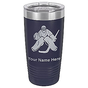 LaserGram 20oz Vacuum Insulated Tumbler Mug, Hockey Goalie, Personalized Engraving Included (Navy Blue)