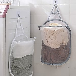 Mesh Collapsible Small Wall Laundry Baskets，Hanging Laundry Hamper，for Hotel, University Dormitory Use by HHSSALIN (1, CLASSIC)