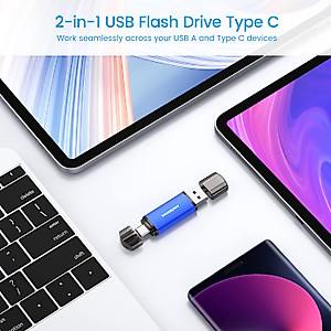 Vansuny 64GB USB Type-C Flash Drive 2-in-1 Dual Flash Drive USB A + USB C OTG Flash Drive for Android Smartphone Tablet Computer Laptop (Blue)