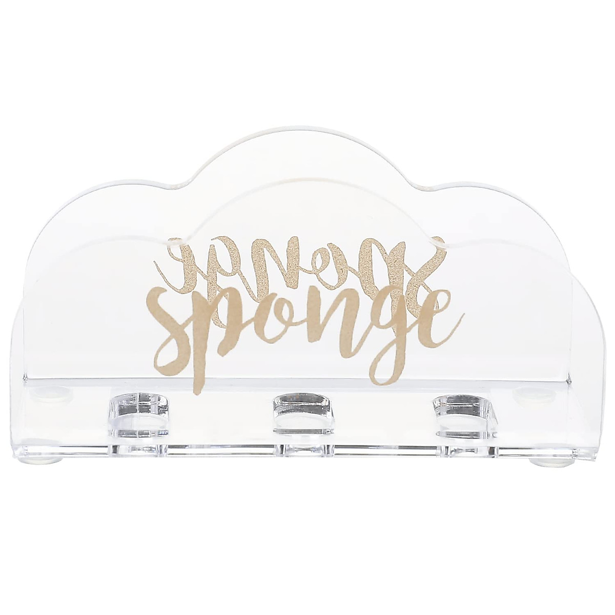 MyGift Decorative Clear Acrylic Kitchen Sink Sponge Holder with Draining Holes and Gold Curvie SPONGE Wording Design