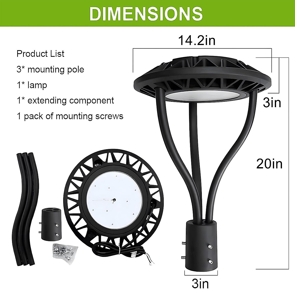 LED Post Top Pole Lights 60W with Optional Photocell, LED Garden Area Lights, 8100LM 5000K Outdoor Waterproof Top Pole Fixture for Garden Pathway, Parking Lot, Courtyard, School Street Light