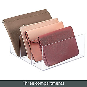 mDesign Plastic Purse/Handbag Organizer - Closet Divided Storage for Bags, Clutches, Wallets, Wristlets - Space-Saving Bedroom and Cabinet Organization, Lumiere Collection - Clear
