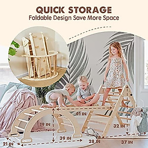 Tiny Land 5 in 1 Pikler Triangle Set, Baby Climbing Toys Indoor Playground, Foldable Toddler Climbing Toys, Wooden Montessori Climbing Set for 2-6 Years, Jungle Gym for Kids