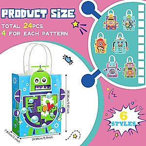 24 Pcs Robot Party Supplies Candy Gift Bags, Robot Goodie Gift Treat Bags, Kids Candy Treat Bags with Handle for Robot Themed Birthday Party Decorations Supplies