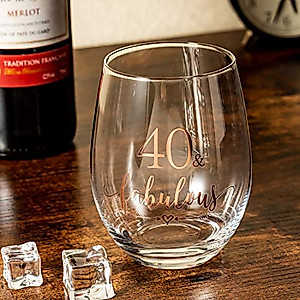 Crisky Rose Gold 40 & Fabulous Wine Glass for Women 40th Birthday Gifts Funny Ideas for Women, Wife, Mom, Sister, Aunt, Friends, Coworker, Her Rose Gold Foil 40 & Fabulous 14oz, with Box