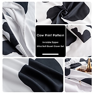 MAST DOO Cow Print Duvet Cover Twin Size, 2 Pieces Cow Bedding Set with 1 Pillowcases & Zipper Ties, Hotel Quality Luxury Aesthetic Black and White Comforter Cover