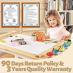 FUNLIO Wooden Kids Art Table & 2 Chairs Set (for Ages 3-8), Kids Craft Table with Large Storage & Paper Rolls, Toddler Drawing Table Solid Wood, Easy to Assemble/Clean, CPC & CE Certified