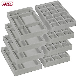 DIOMMELL 8 Pack Stackable Velvet Jewelry Trays Organizer, Jewelry Storage Box Display Trays Showcase Holder Closet Dresser Drawer Organizer for Earring Necklace Bracelet Ring Accessary