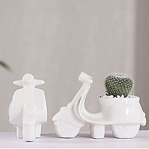 YONGYAN Motorcycle Flower Pot Statue Decoration Ceramics Garden Planters Containers Pot Bookshelf Office Desktop Decor