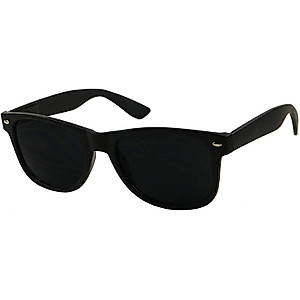 ShadyVEU Extremely Super Dark Classic 80's Shades Migraine Sensitive Eyes Round Sunglasses (Glossy Black Frame)