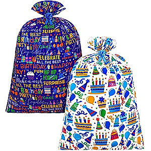 MIMIND 2 Pieces Large Plastic Birthday Gift Bags 36 x 56 Inches Giant Gift Wrap Bags Large Birthday Present Wrapping Bags with Rope, Tag, Pull Bow for Birthday Party, Baby Shower, Christmas